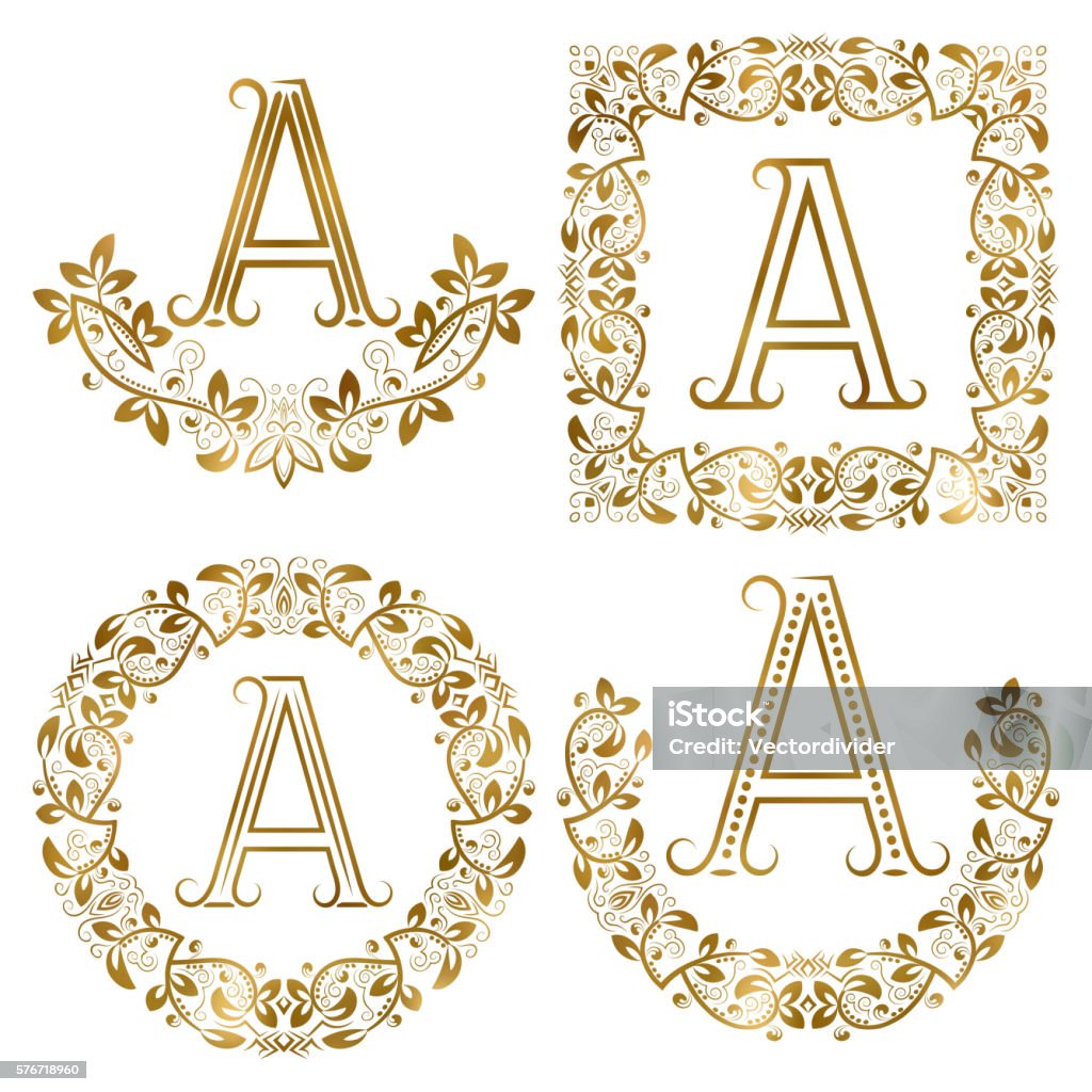 Ilustración De Oro Un Conjunto De Monogramas Ornamentales De Letras Y