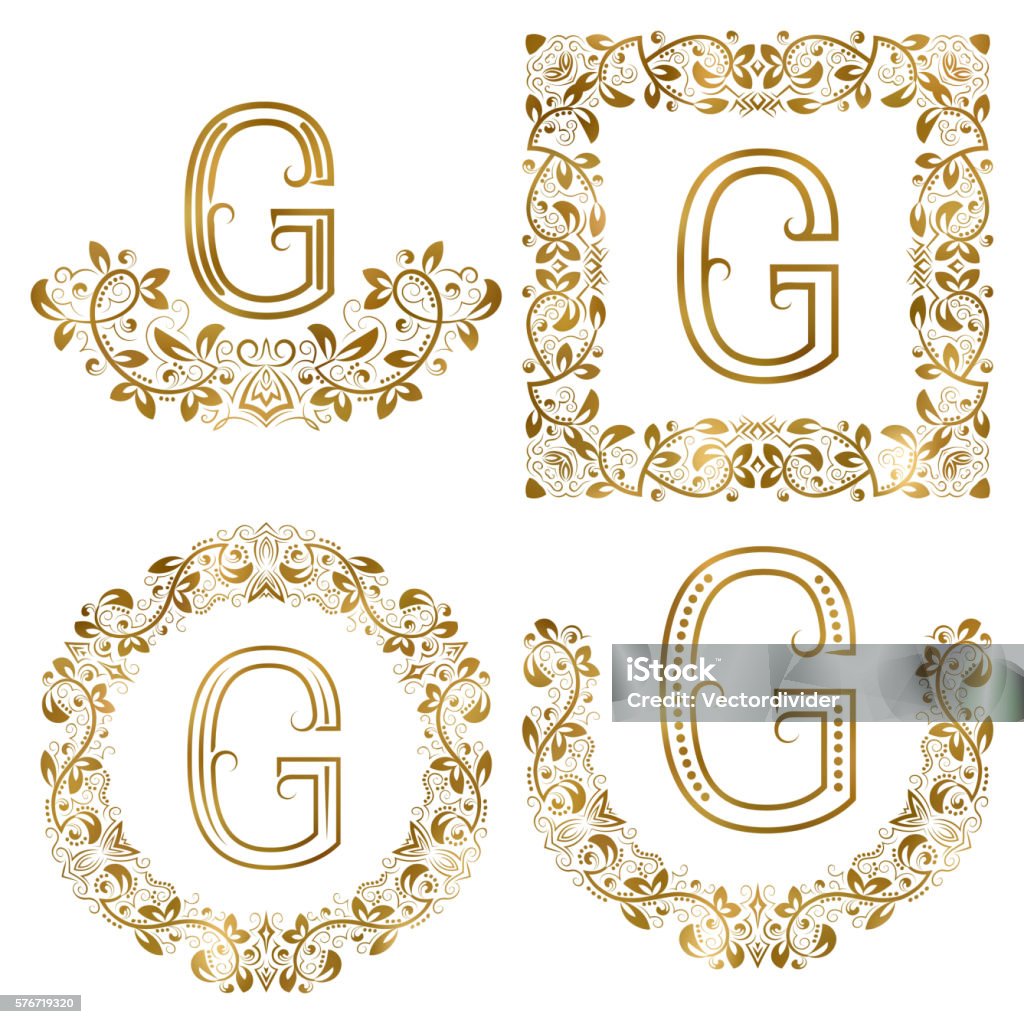 Ilustración De Conjunto De Monogramas Ornamentales De Letras G Doradas