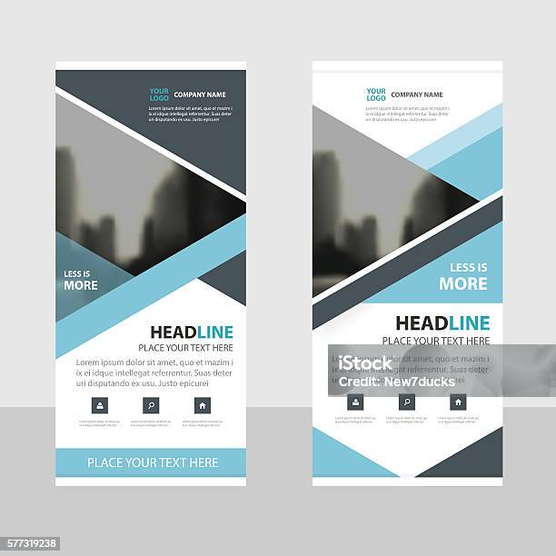 Biru Hitam Segitiga Bisnis Roll Up Banner Template Desain Datar