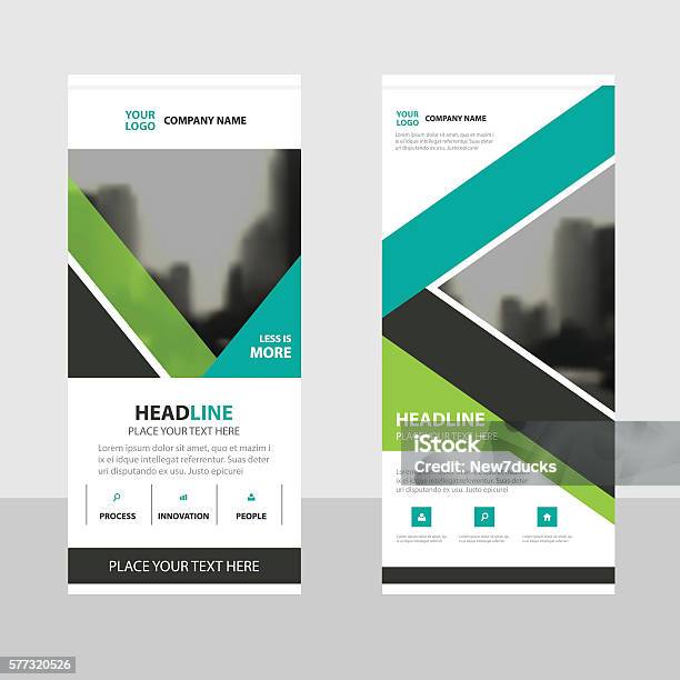 Segitiga Hijau Abstrak Bisnis Roll Up Banner Template Desain Datar