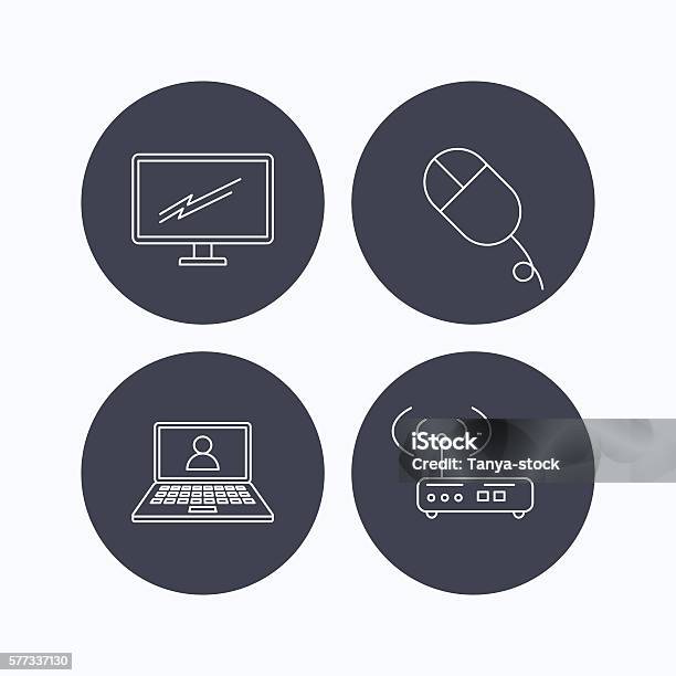 Fi 라우터 Pc 마우스 모니터 Tv 아이콘 0명에 대한 스톡 벡터 아트 및 기타 이미지 0명 곧은 기업 재무와 산업