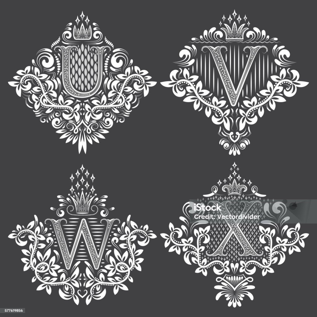 Ilustración De Conjunto De Monogramas Heráldicos En Forma De Escudos De