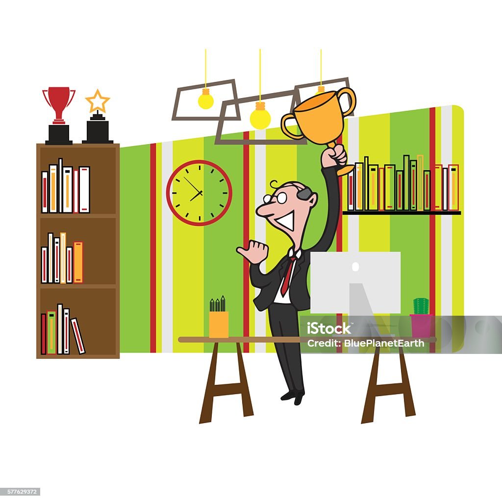 Businessman Holding Trophy Stock Illustration Download Image Now