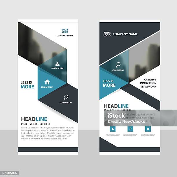 Biru Segitiga Hitam Bisnis Roll Up Banner Template Desain Datar