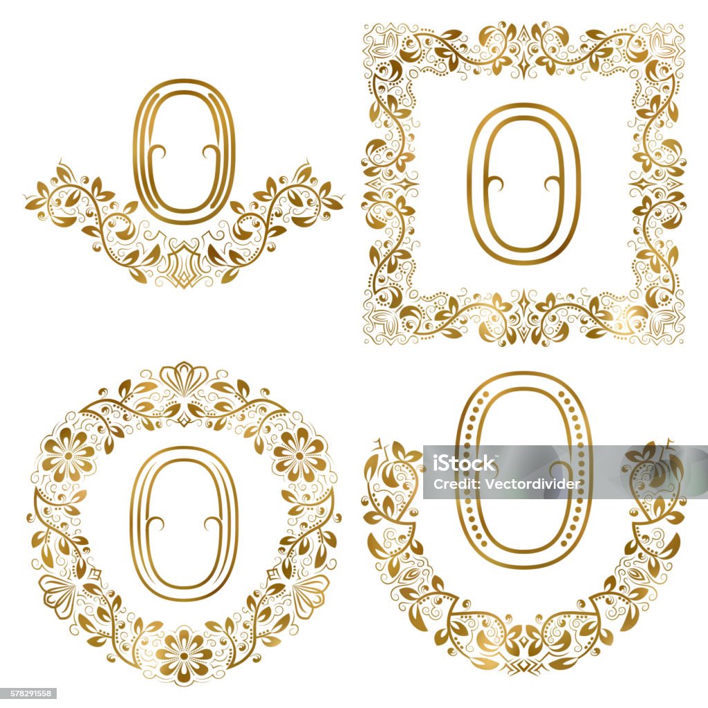 Ilustración De Conjunto De Monogramas Ornamentales De La Letra O De Oro