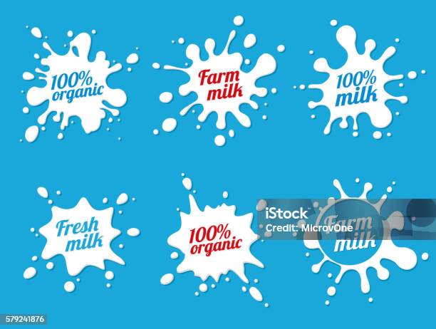 Lambang Susu Vektor Atau Label Susu Dengan Percikan Dan Blot Ilustrasi