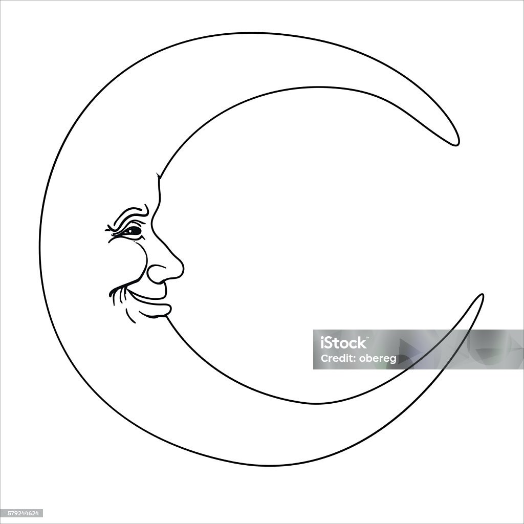 Bulan Sabit Dengan Wajah Manusia Sederhana Digambar Vektor Ilustrasi Ilustrasi Stok Unduh