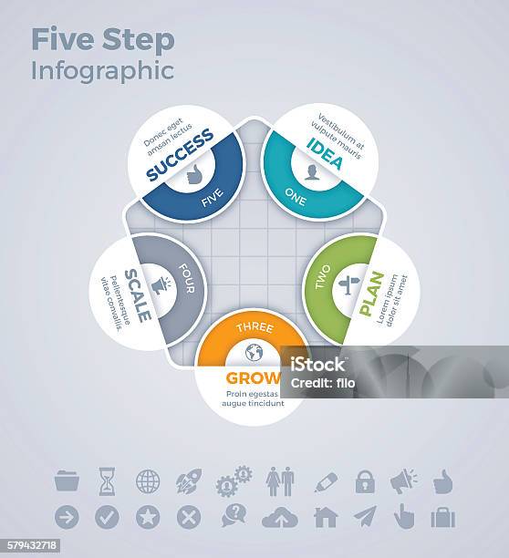 Five Step Infographic向量圖形及更多五角形 形狀圖片 五角形 形狀 信息圖形 五個物體 Istock