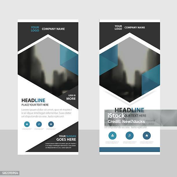 Biru Segi Enam Bisnis Roll Up Banner Template Desain Datar Abstrak