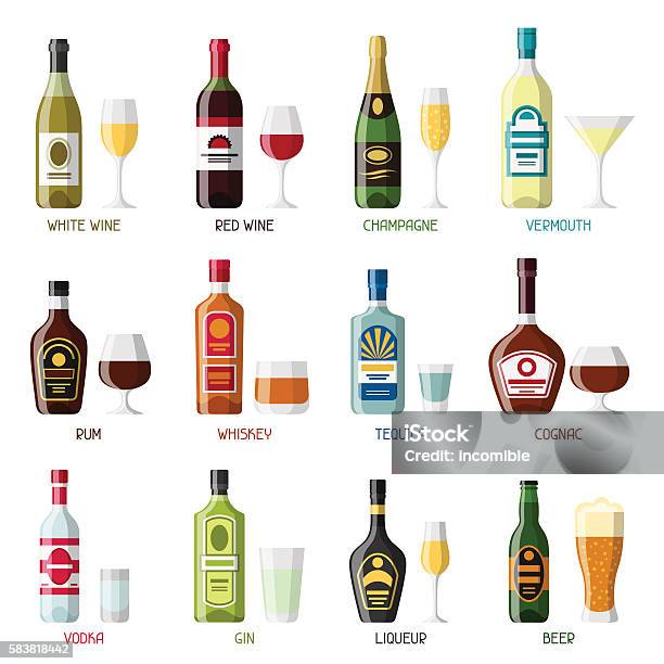 Jeu Dicônes De Boissons Alcoolisées Bouteilles Verres Pour Restaurants