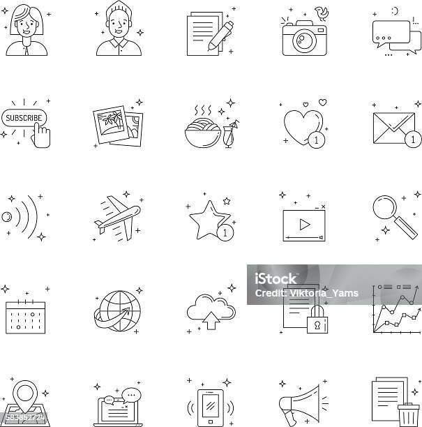 Blog Icon Set Clean And Simple Outline Design向量圖形及更多下載圖片 下載 便攜式資訊設備