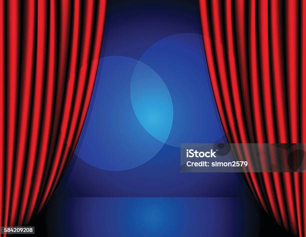 Stage Background With Red Color Curtain向量圖形及更多發行會圖片 發行會 窗簾 事件 Istock