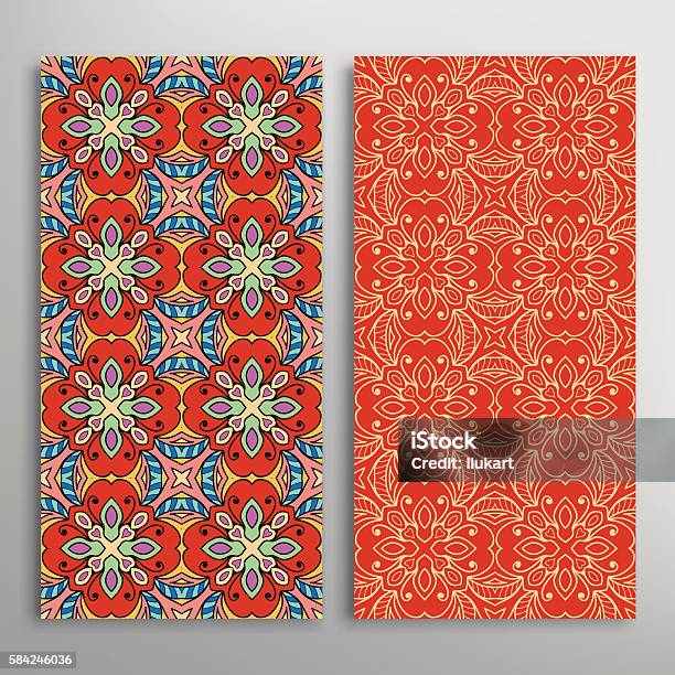 Vertical Seamless Patterns Set Floral Geometric Lace Texture向量圖形及更多式樣圖片