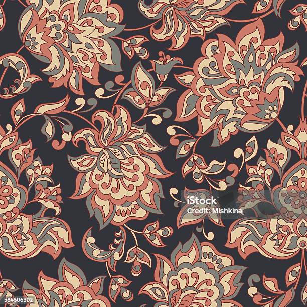 Floral Vector Illustration In Damask Style Ethnic Background向量圖形及更多式樣圖片