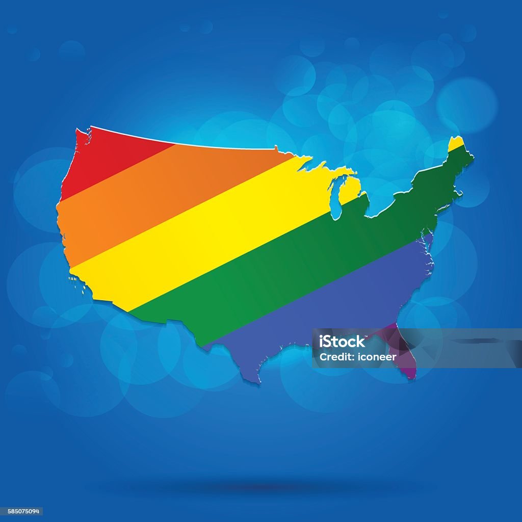 Usa Rainbow Lgbt Flag Map On Blue Bubble Background Stock Illustration