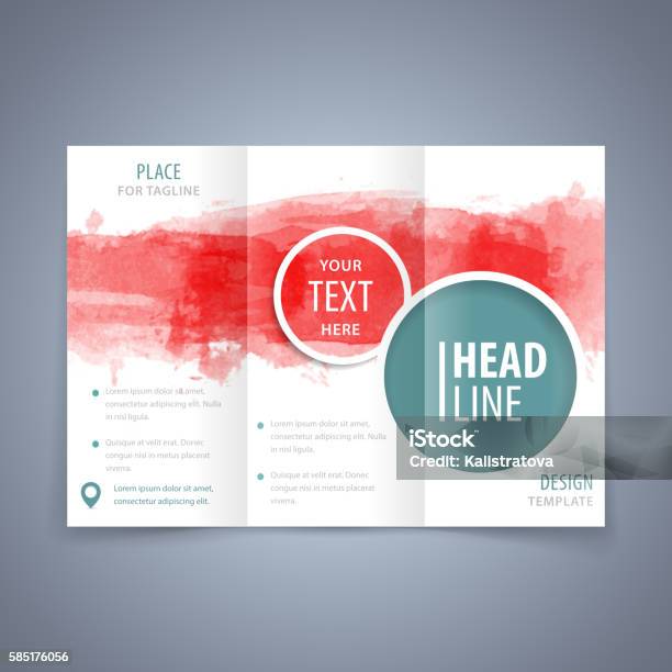 Brochure Vector Template With Watercolor Background向量圖形及更多三摺小冊子圖片 Istock