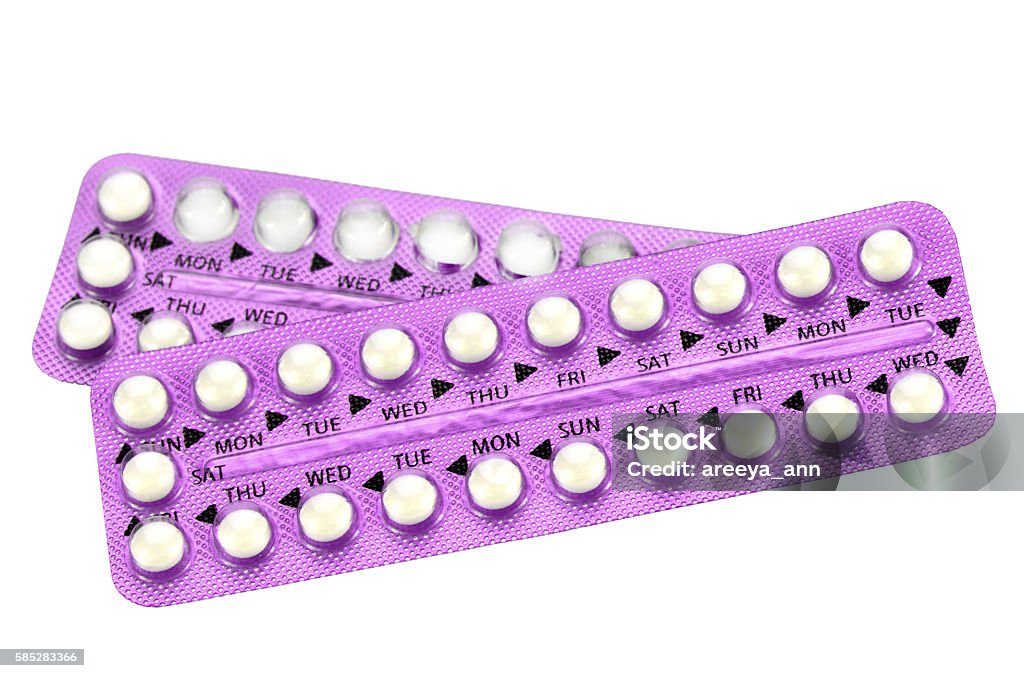Colorful Oral Contraceptive Pill Strips Isolated On White Backgr Stock