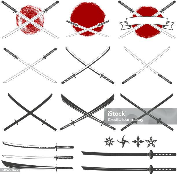 Set Of The Katana Swords向量圖形及更多日本刀圖片 日本刀 武士 劍 Istock