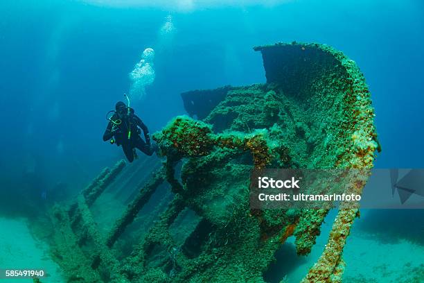 Kecelakaan Menyelam Di Atas Sudut Pandang Penyelam Scuba Kapal Karam