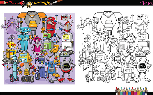 Robot Characters Coloring Page向量圖形及更多剪貼畫圖片 剪貼畫 動態活動 半機械人 Istock