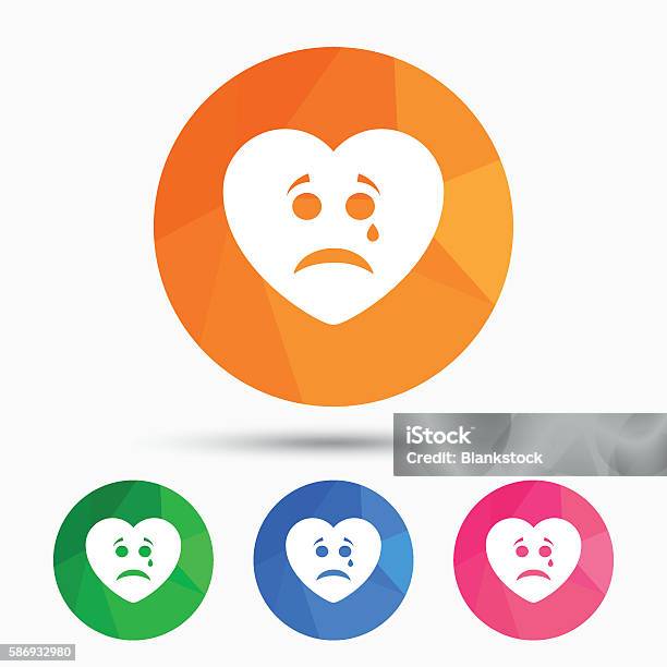 Triste Visage Icône De Cœur Avec Lusure Pleurer Symbole Vecteurs Libres