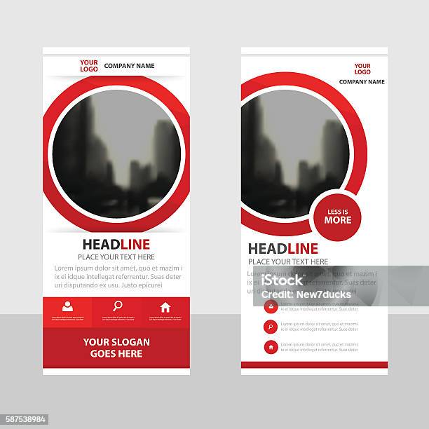 Red Abstrak Persegi Bisnis Roll Up Banner Template Desain Datar