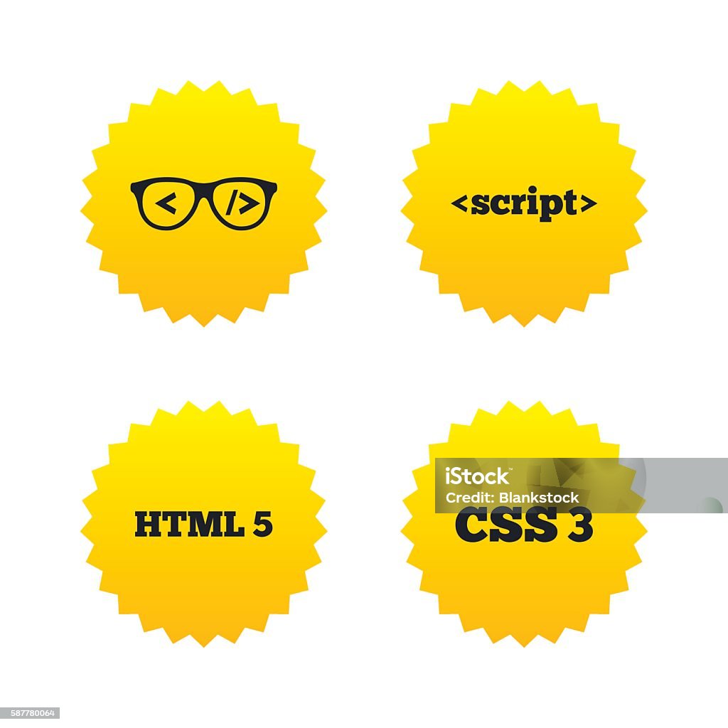 Programmer Coder Glasses Html Markup Language Stock Illustration Download Image Now Badge