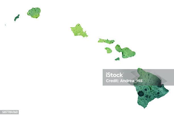 Map Of Hawaii With Watercolor Texture Raster Illustration向量圖形及更多茂宜島圖片