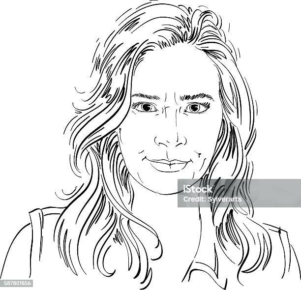Artistic Handdrawn Vector Image Black And White Portrait Of Woman Stock