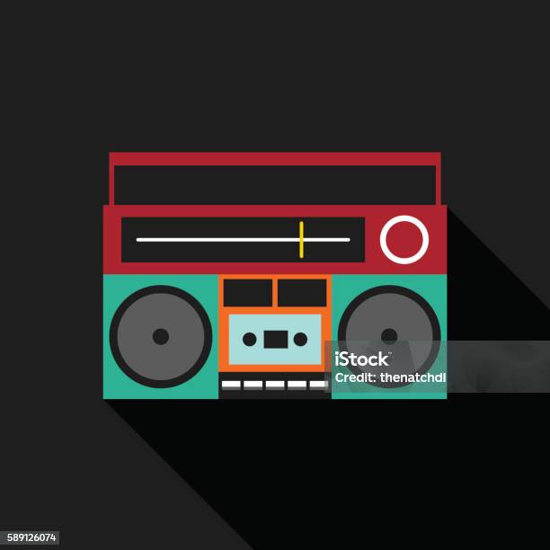Retro Vintage Boombox Radio Desain Datar Vektor Ilustrasi Ilustrasi