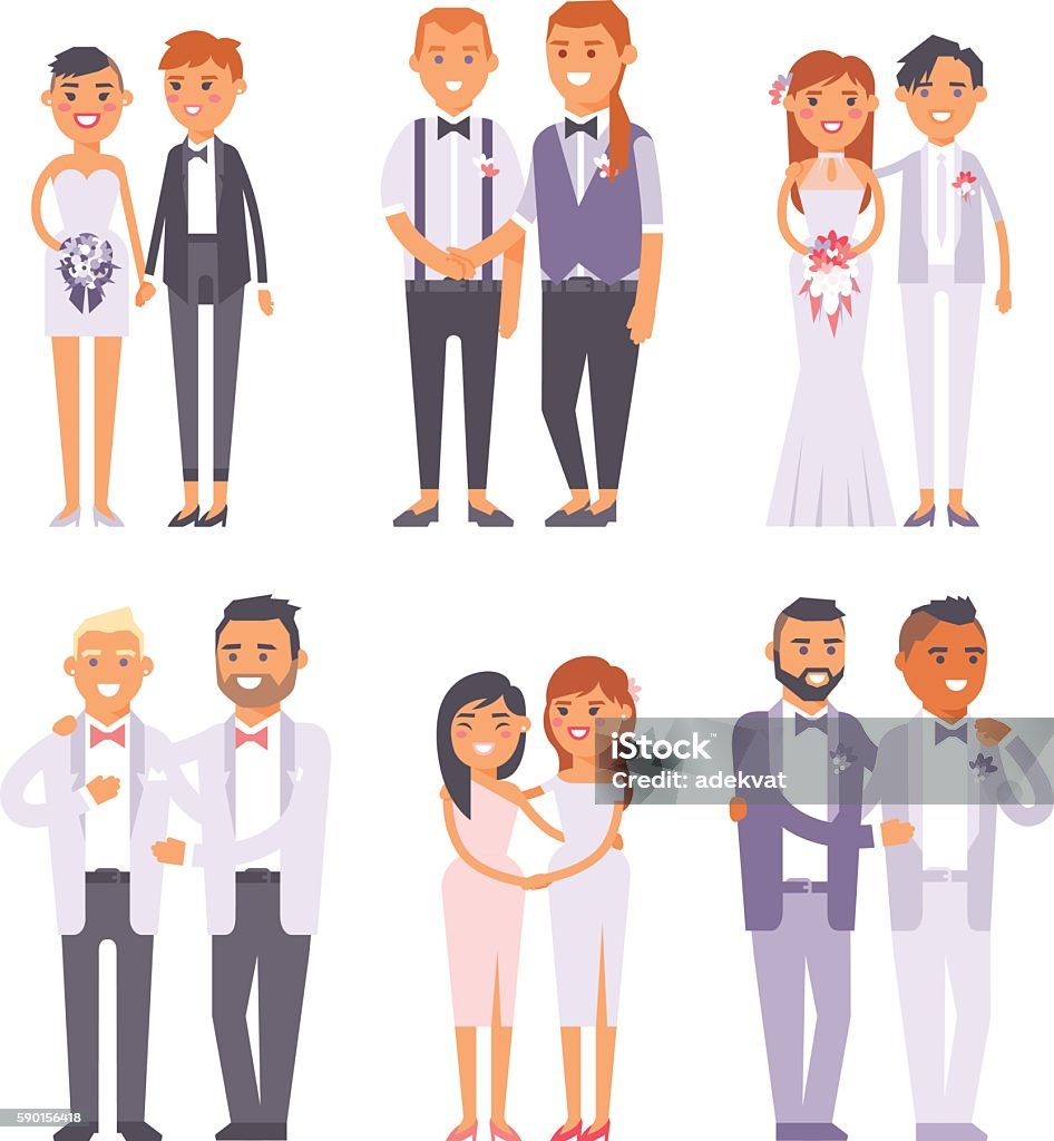 Mariage Couples Gays Personnages Vectoriels Vecteurs Libres De Droits