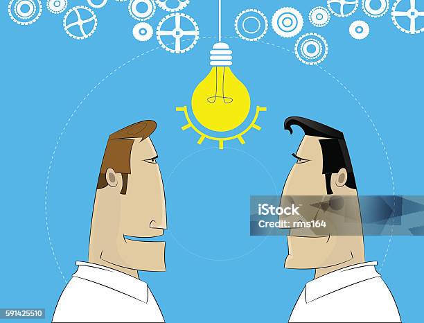 Ilustración De Dos Empresarios De Dibujos Animados Comparten Idea Y Más