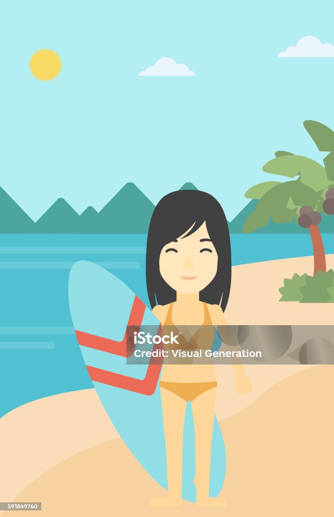 Surfer Holding Surfboard Vector Illustration Stock Illustration