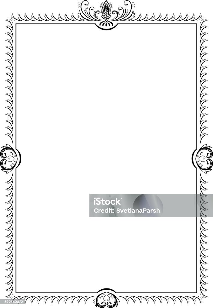 Bingkai Dekoratif Dengan Pusaran Dan Daun Format Kertas A4 Ilustrasi