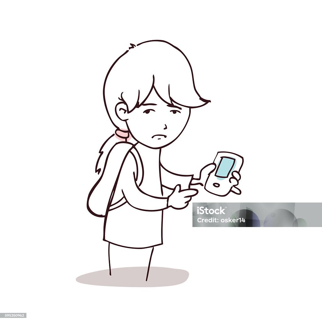 Sad Girl Looking At Her Mobile Phone Stock Illustration Download