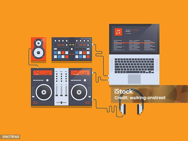 Dj 음악 믹서 장비 Dj 작업장 Dj에 대한 스톡 벡터 아트 및 기타 이미지 Dj 턴테이블 단정 갑판 Istock