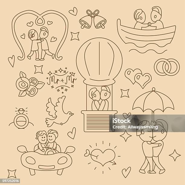 Ensemble De Vecteurs Gays De Mariage Avec Des Icônes Et Des Éléments