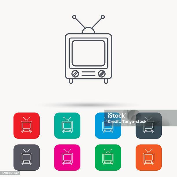 Retro Tv Icon Television With Antenna Sign向量圖形及更多器材圖片 器材 外型 家庭電器