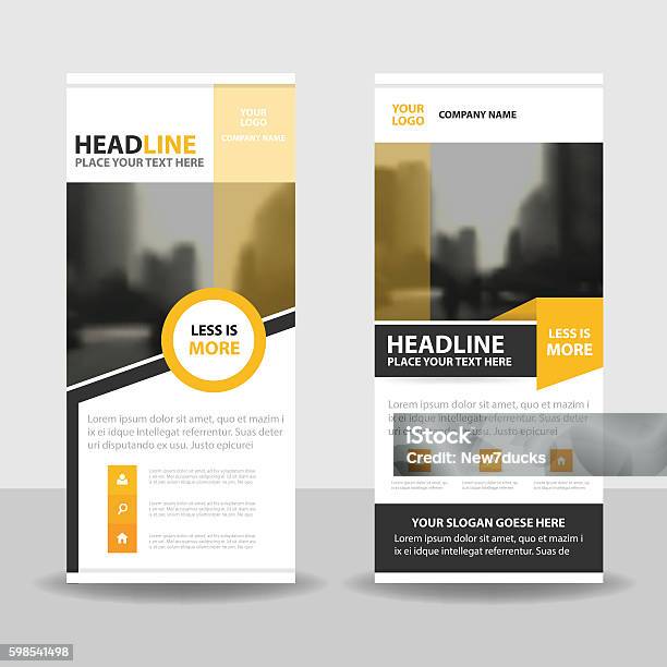 Kuning Lingkaran Hitam Bisnis Roll Up Banner Template Desain Datar