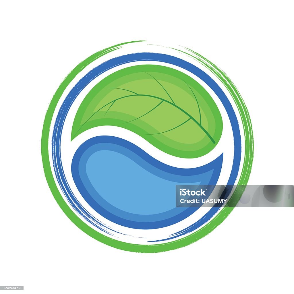 Logo Écologique Feuille Verte Et Eau Bleue Icône De Lécologie Vecteurs
