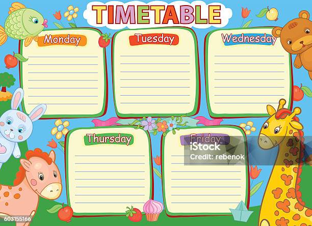 School Timetable Thematic Image Vector Illustration向量圖形及更多一週圖片 Istock