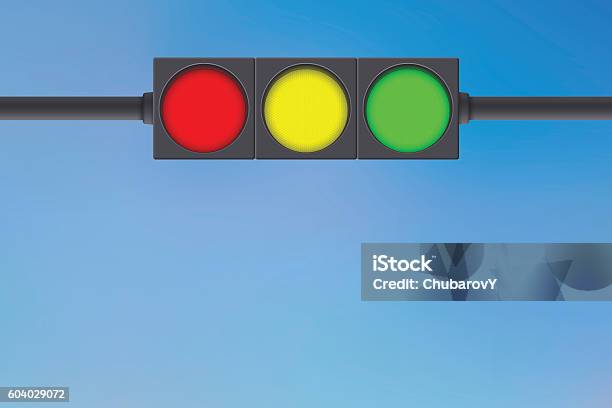 Traffic Light On Blue Sky Background向量圖形及更多紅綠燈圖片 紅綠燈 橫向 交通標誌 Istock