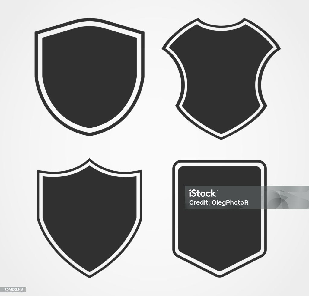 Black Shield Icon Set With Different Shapes Stock Illustration