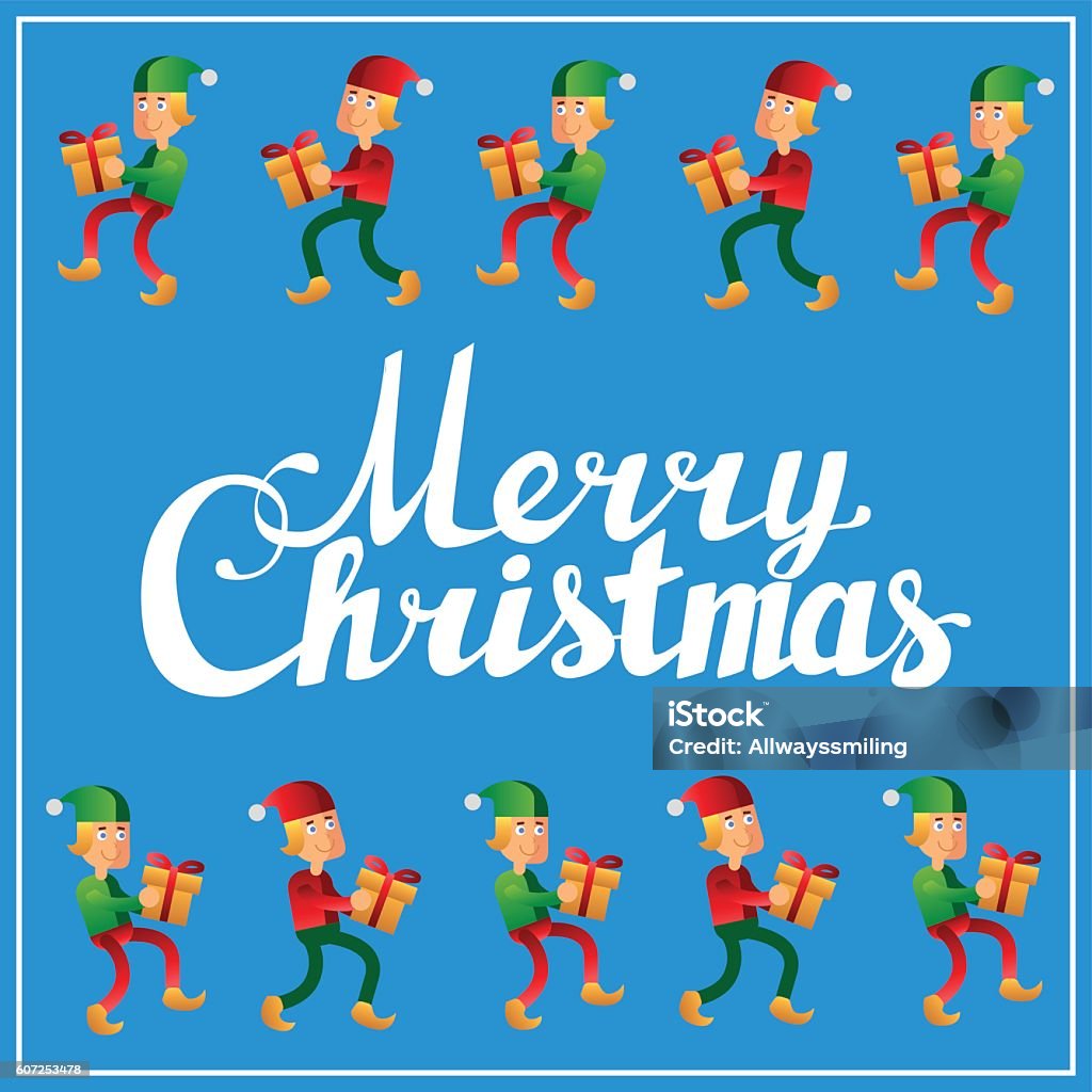 Merry Christmas Hand Lettering Caligraphy Square Kartu Pos Ilustrasi