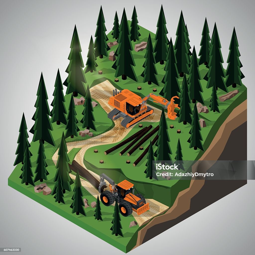 Equipment For Forestry Industry Stock Illustration Download Image Now Forest Isometric