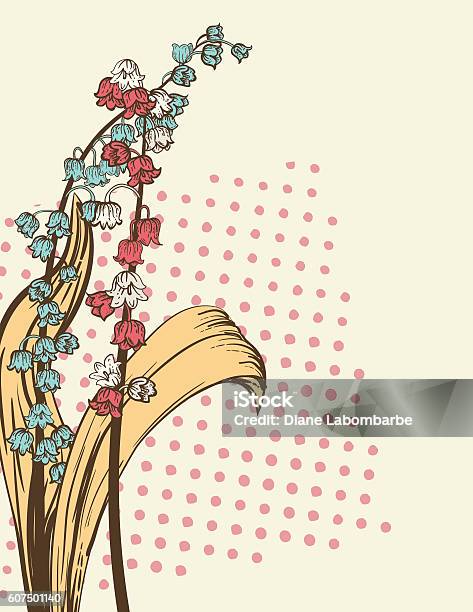 Botanical Lily Of The Valley Background向量圖形及更多一朵花圖片 一朵花 半調色 圓點花樣