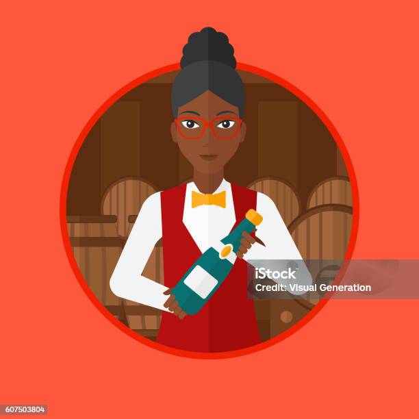 Waitress Holding Bottle In Wine Cellar Stock Illustration Download