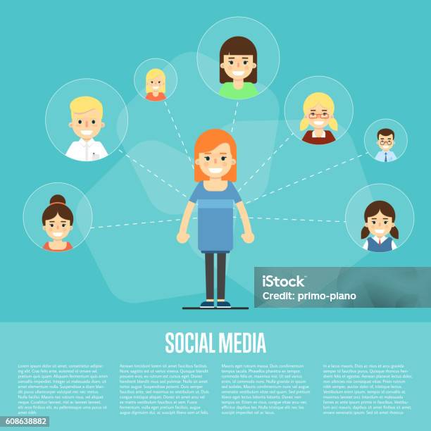 Spanduk Media Sosial Dengan Orangorang Yang Terhubung Ilustrasi Stok