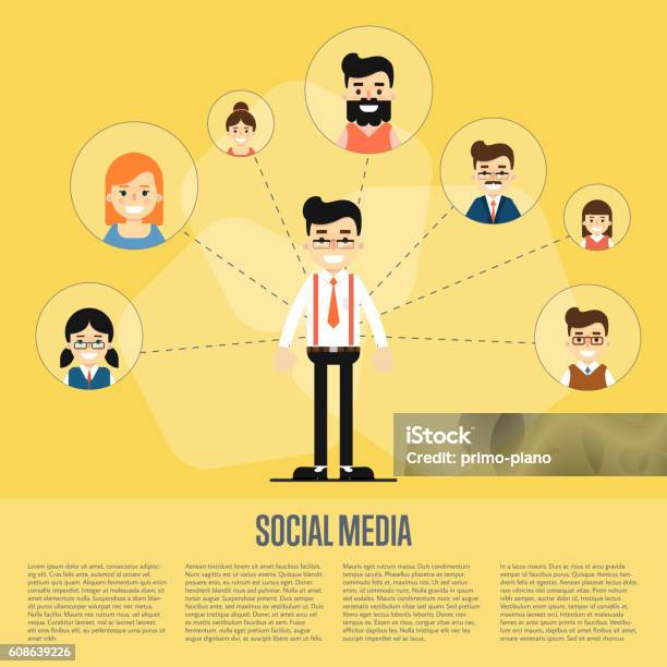 Spanduk Media Sosial Dengan Orangorang Yang Terhubung Ilustrasi Stok