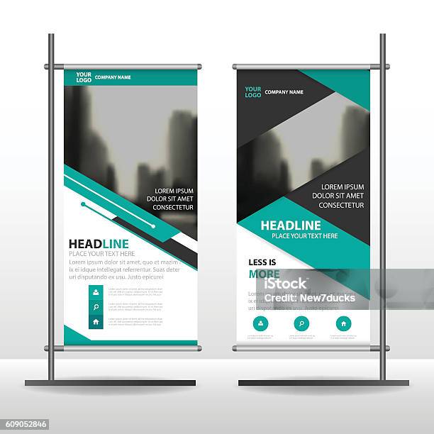 Hijau Abstrak Segitiga Bisnis Roll Up Banner Template Desain Datar